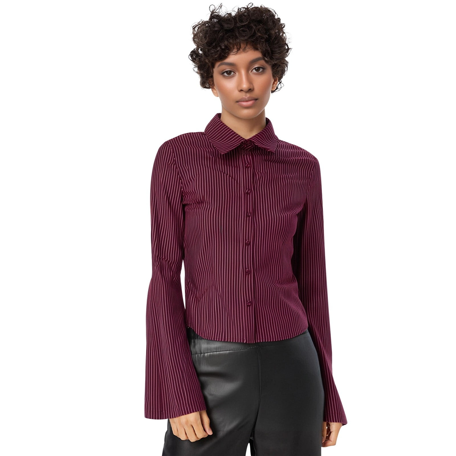 Boho Tops for Women Striped Lapel Button Down Cardigan Long Sleeve Slim ...