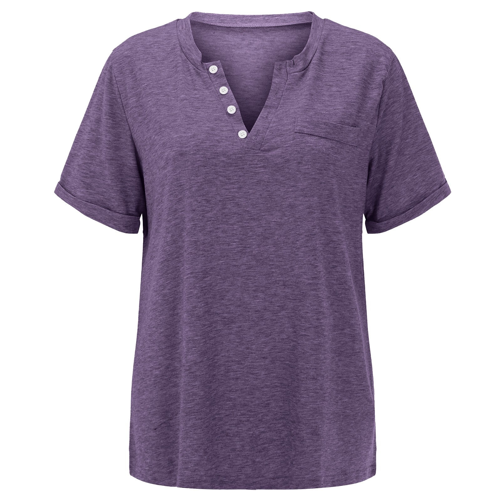 Boho Tops for Women V Neck Button Fashion Solid Color Short Sleeved ...