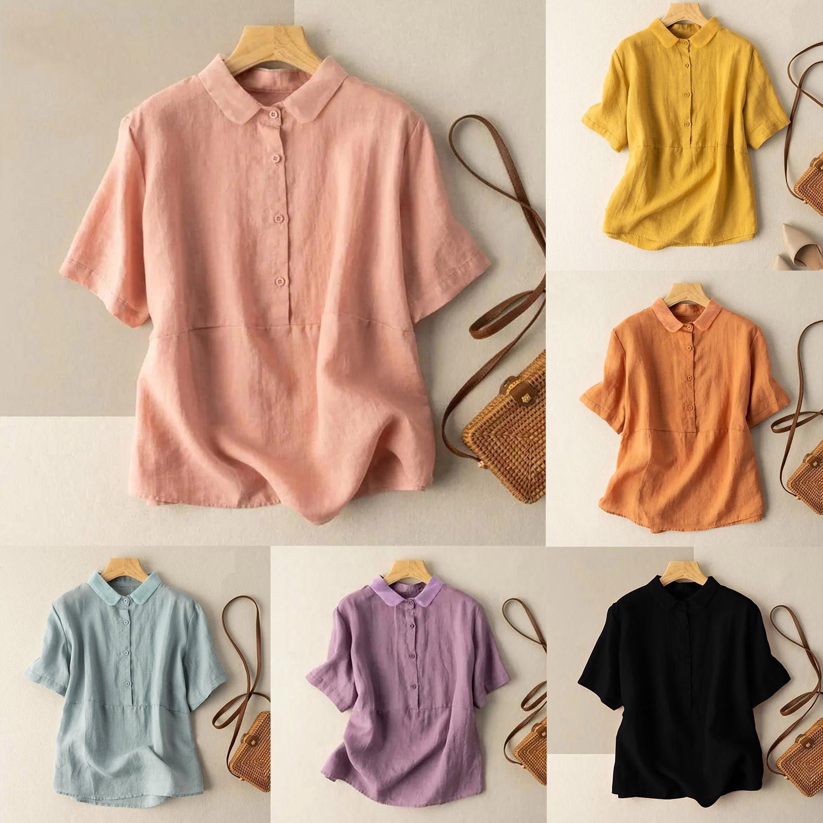 Boho Tops for Women White Linen Regular Fit Teacher Tops Stretch Fall ...