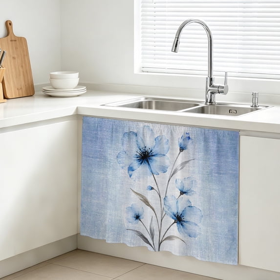 Boho Translucent Floral Cabinet Curtains for Kitchen 10"W x 11"L ...
