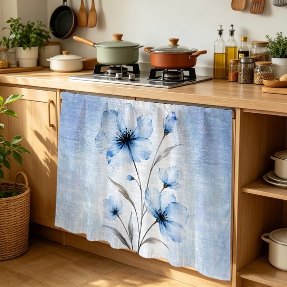 Boho Translucent Floral Cabinet Curtains for Kitchen 35"W x 35"L ...