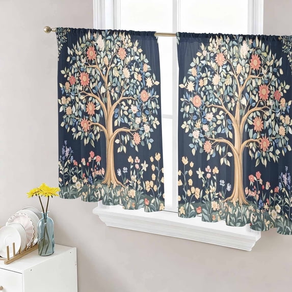 Boho Tree Semi Sheer Curtains 54 Inch Length 2 Panels Set, Bohemia ...