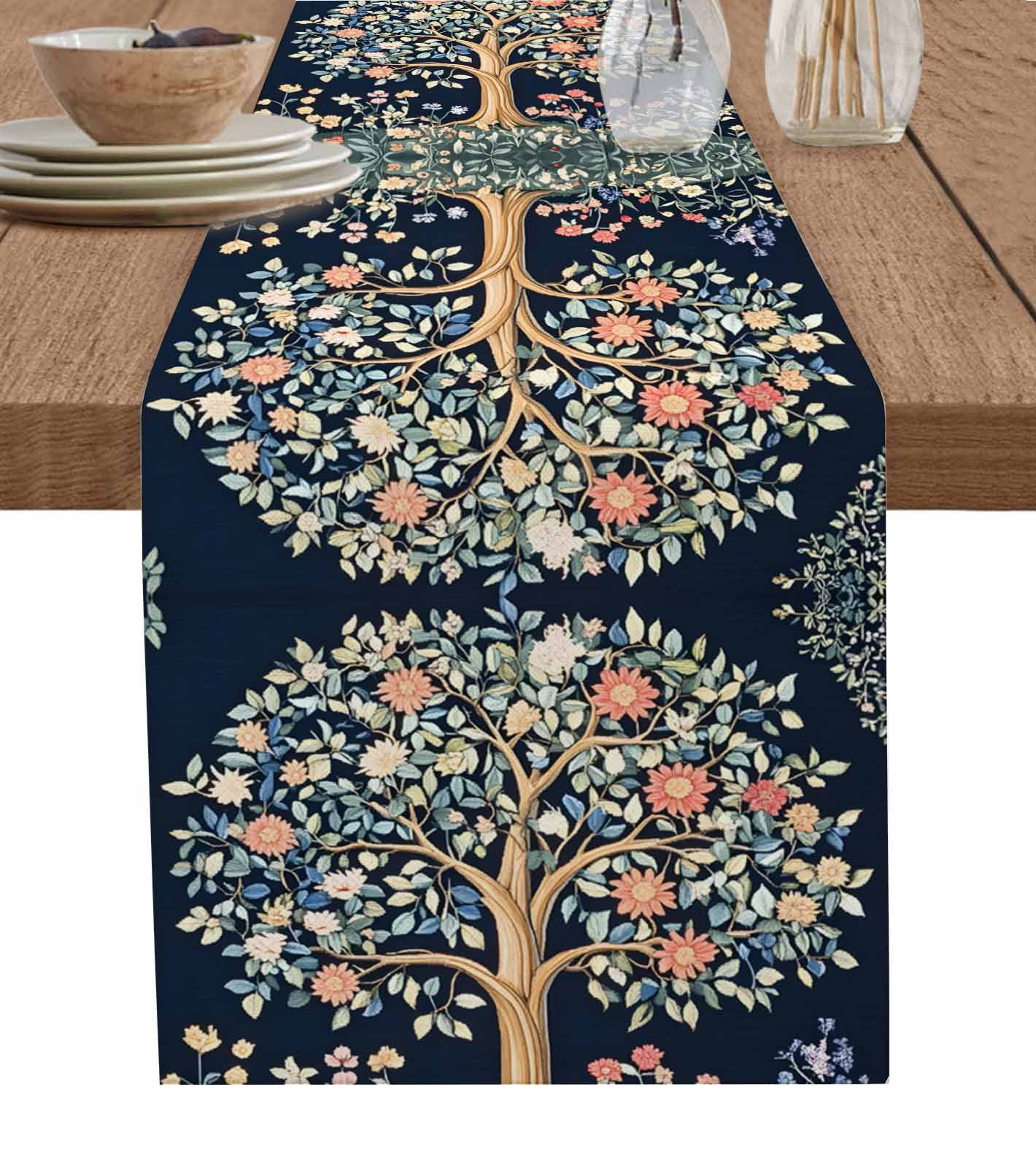 Boho Tree Table Runner 72 Inches, Bohemia Floral Flower Botanical Plant ...