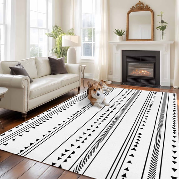 Boho Triangle Large Area Rugs 8x10 ft Stripes Geometric Black Washable ...