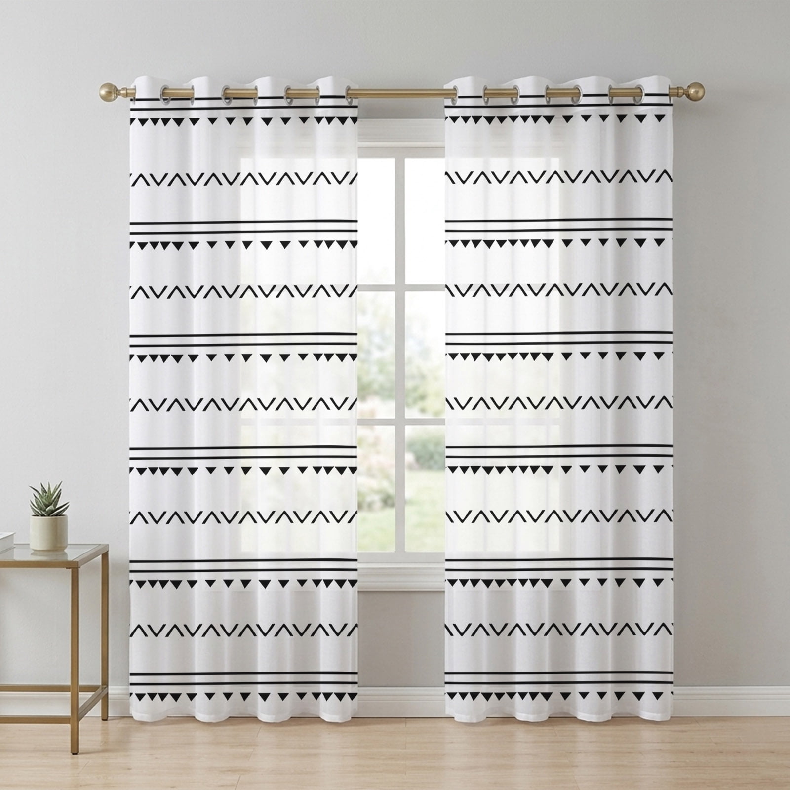 Boho Triangle Sheer Curtains 96 Inch Long 2 Panels, Wave Stripes ...
