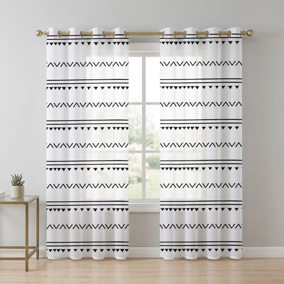 Boho Triangle Sheer Curtains 96 Inch Long 2 Panels, Wave Stripes ...