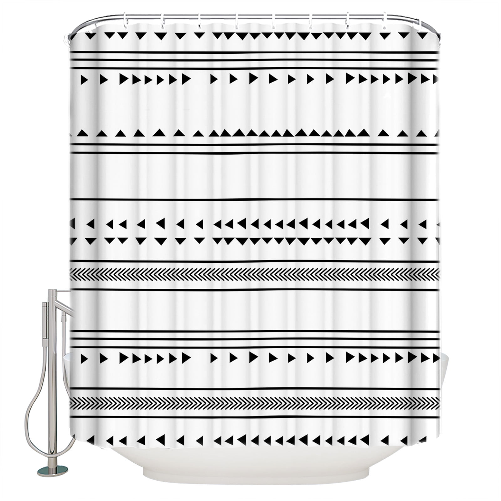 Boho Triangle Shower Curtain, 72" x 72", Stripes Geometric Black ...