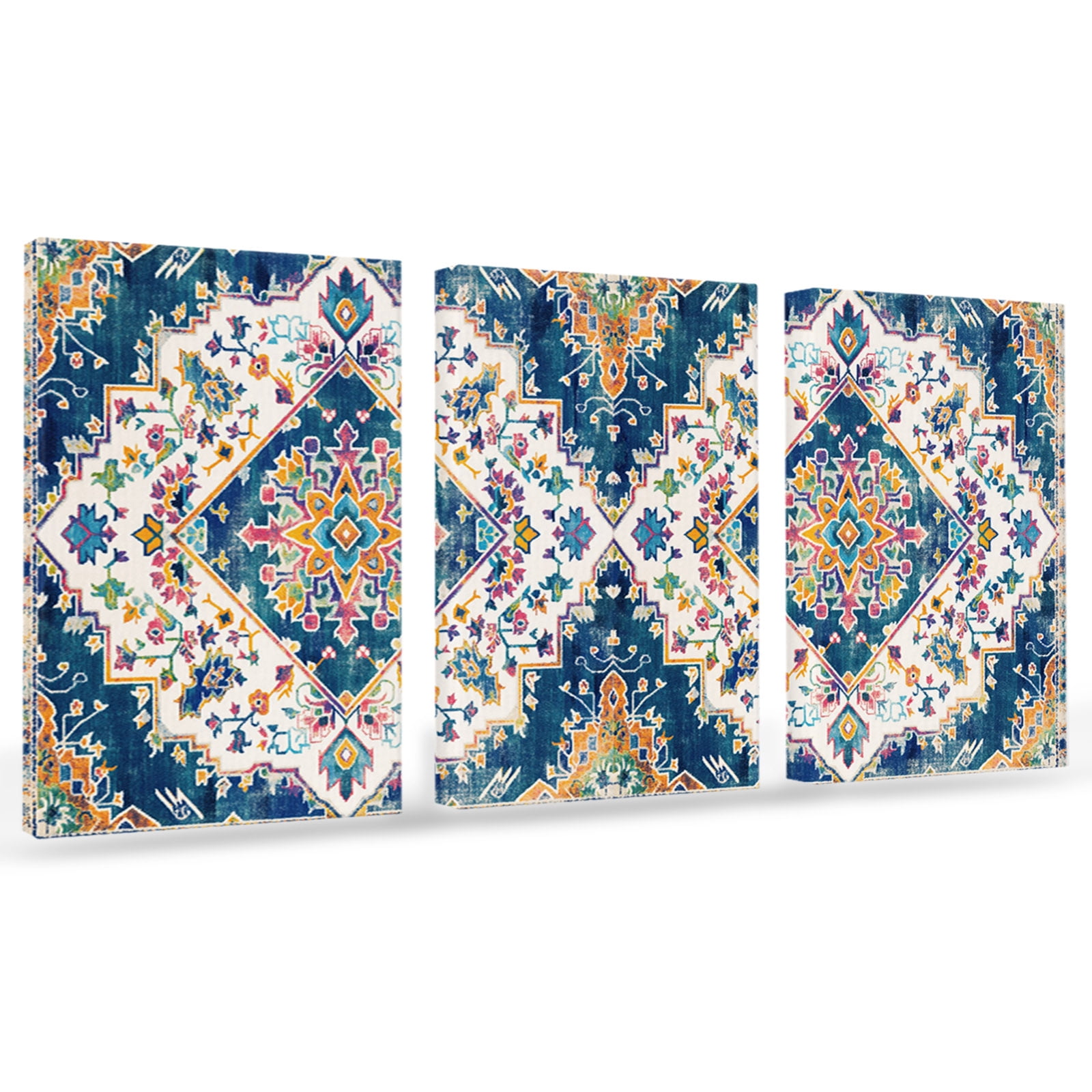 Boho Tribal Canvas Wall Art 3 Panels, Retro Style Flowers Framed Wall ...