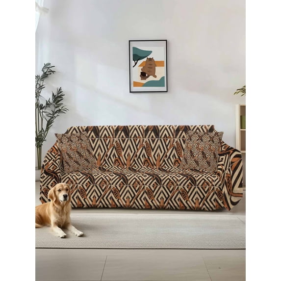 Boho Tribal Couch Cover, Abstract Floral Geometric Pattern Art Vintage ...