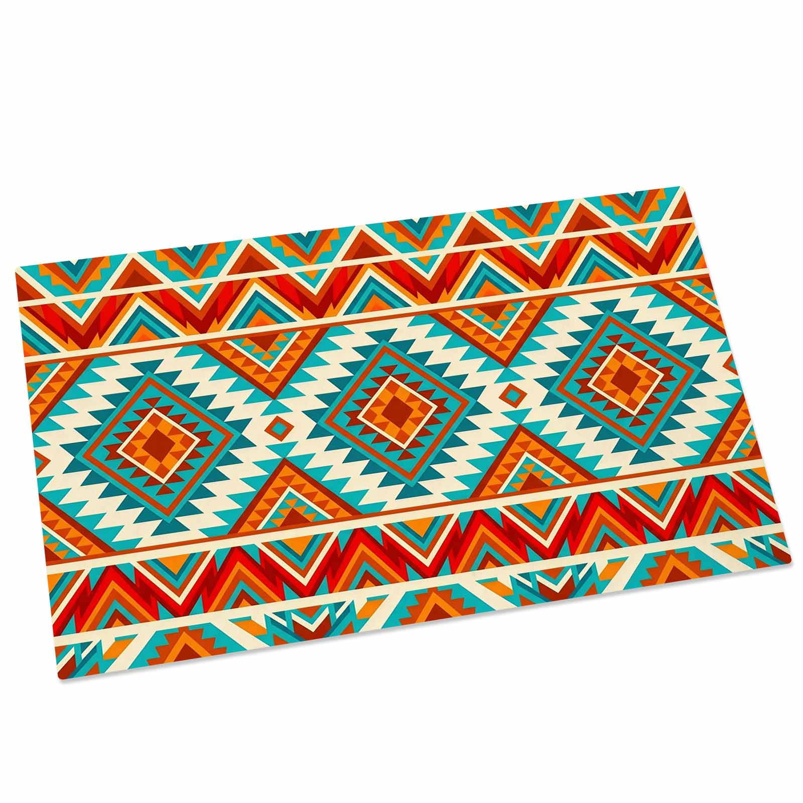Boho Tribal Door Mat 16x24 Inch Orange Teal Tribal Ethnic Geometric ...
