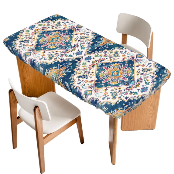 Boho Tribal Fitted Rectangle Tablecloth 24" x 50" Retro Style Flowers ...