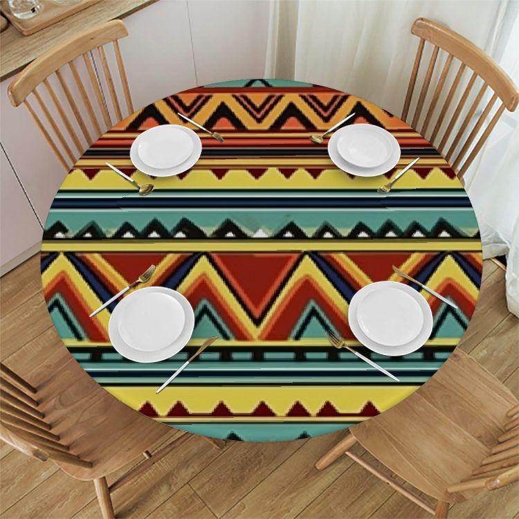 Boho Tribal Fitted Round Table Cover with Elastic Protector Table ...