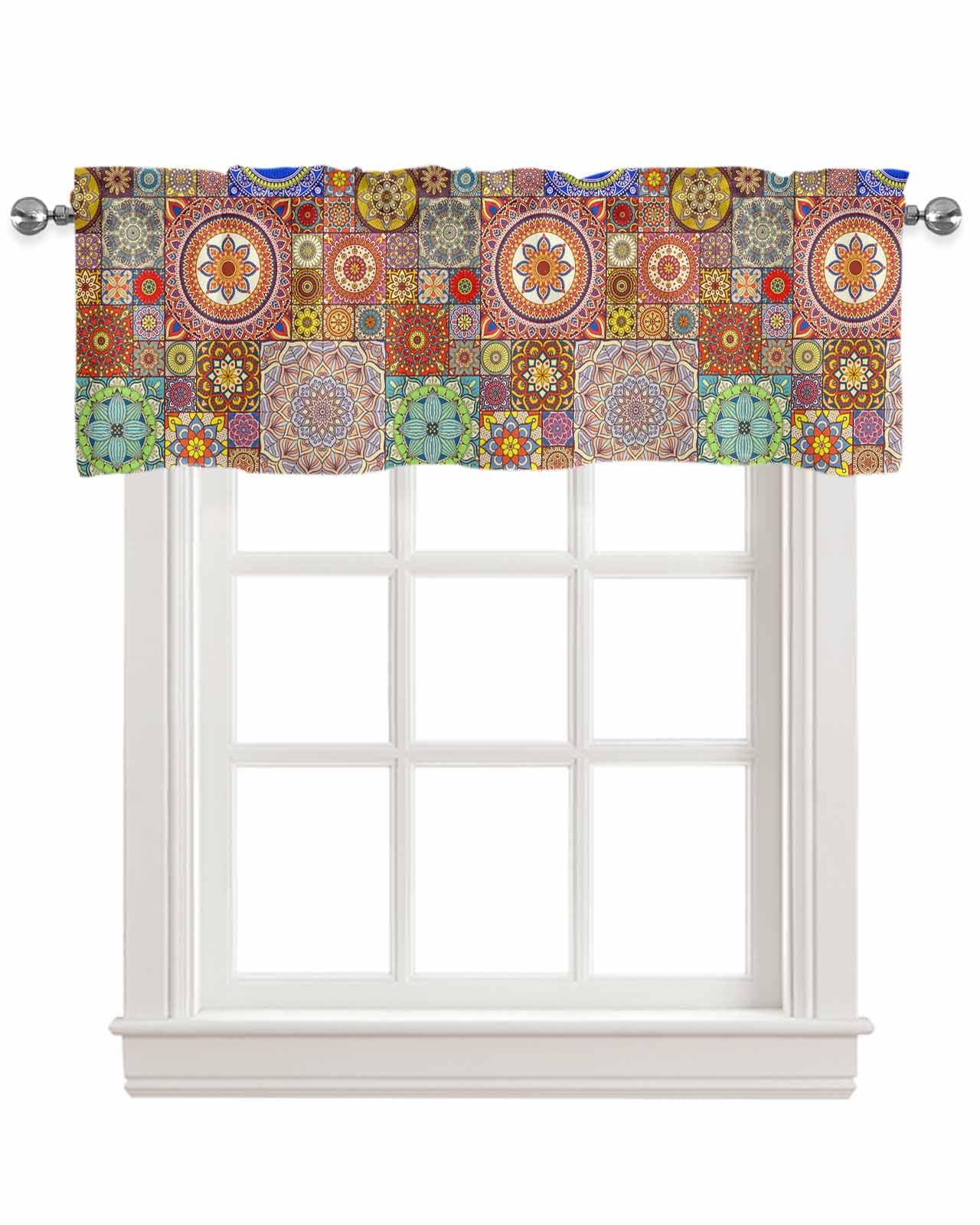 Boho Tribal Flower Linen Curtain Valance for Bedroom/Bathroom/Kitchen ...