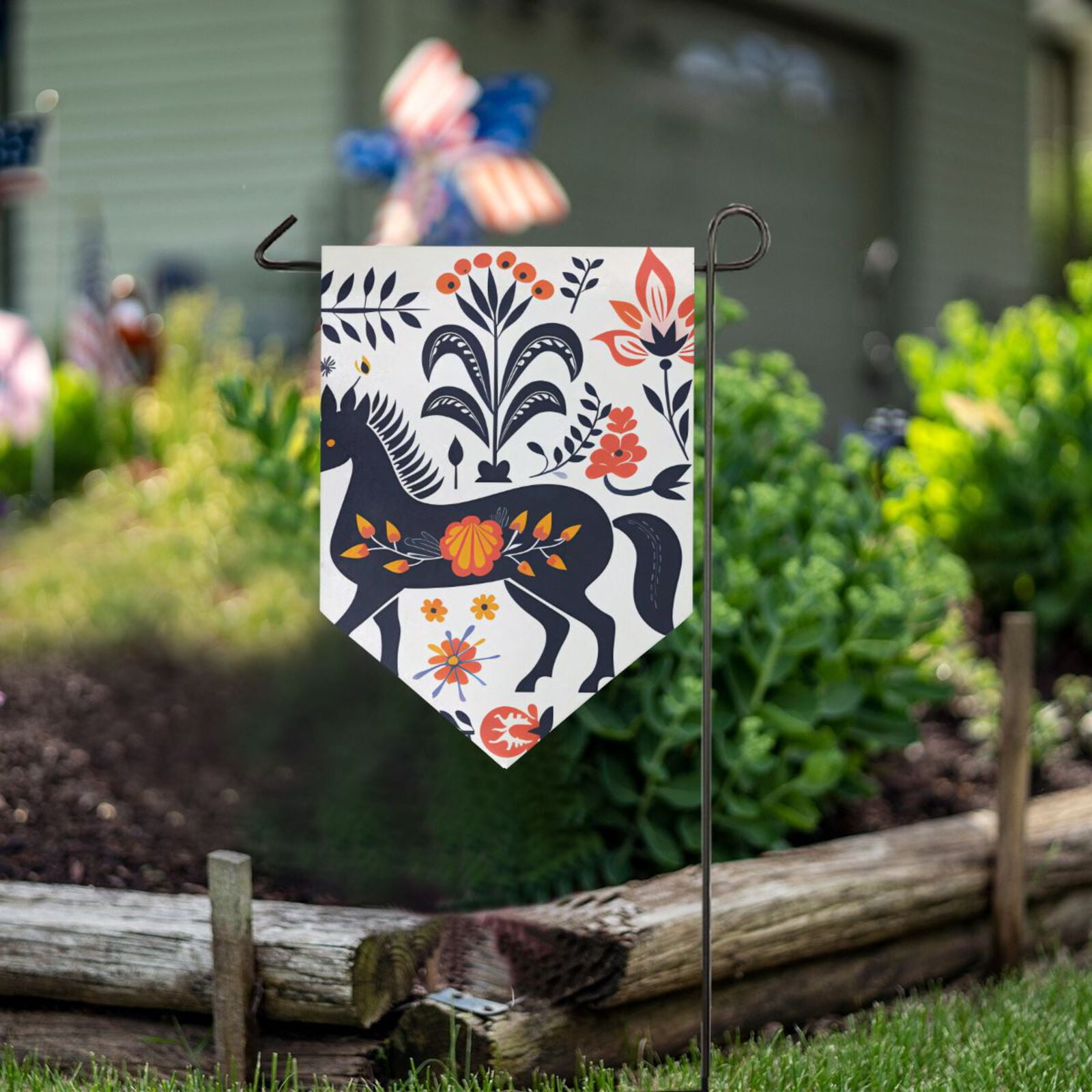Boho Tribal Horse Flowers Leaves Garden Flag 18" x 12.5" Double Sided ...