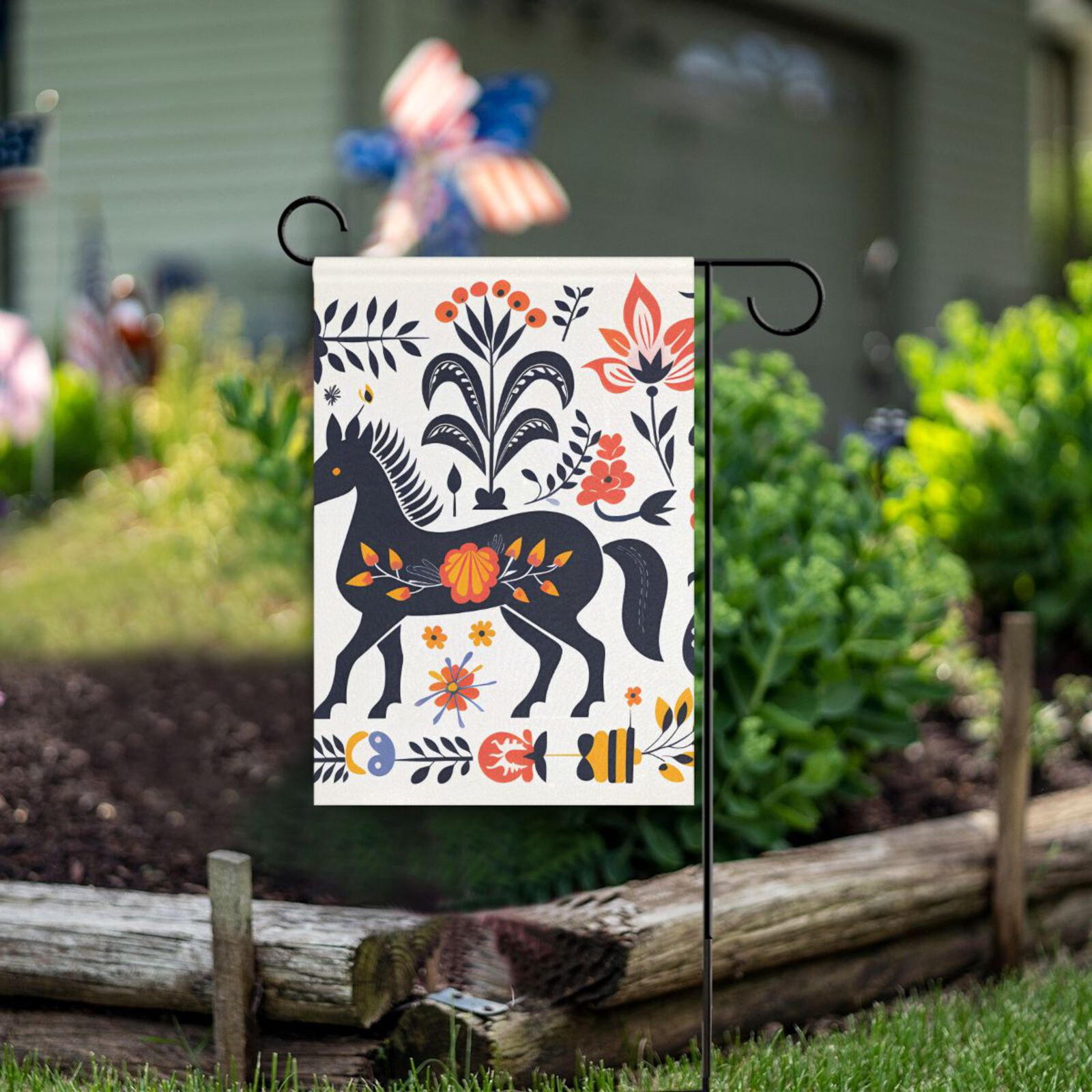 Boho Tribal Horse Flowers Leaves Garden Flag Double Sided Outdoor ...
