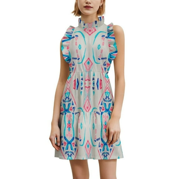 Boho Tribal Print Pattern Women's Fashion Casual Dress Summer Stand Up ...