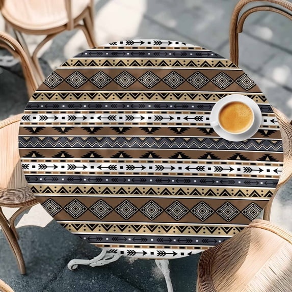 Boho Tribal Stripes Round Fitted Tablecloth with Elastic Edge ...