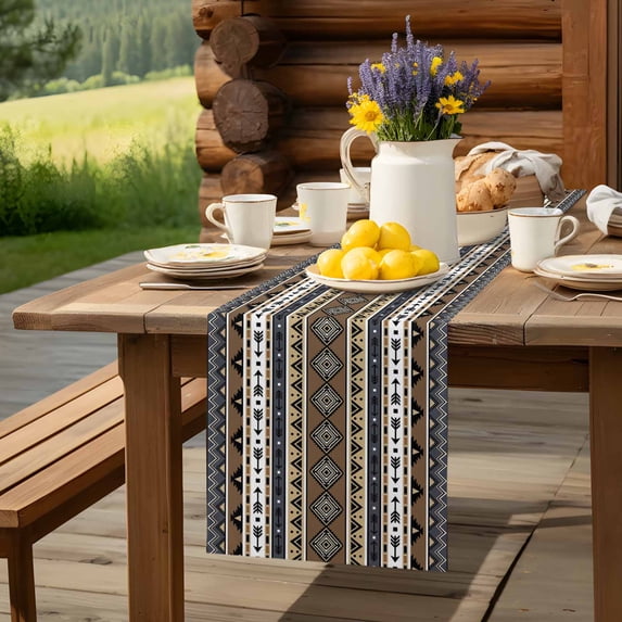 Boho Tribal Stripes Table Runner 13x72in Non-Slip Cotton Linen Table ...