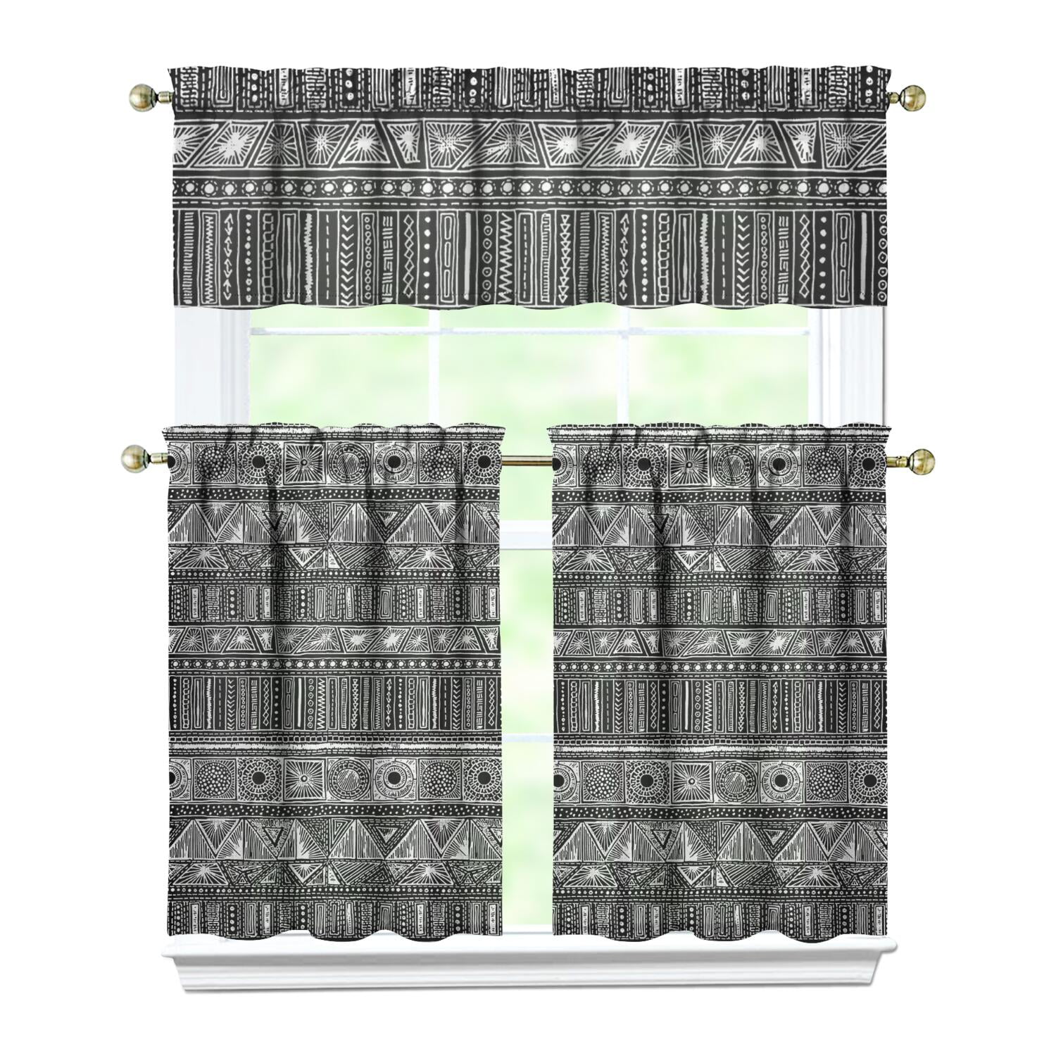 Boho Tribal Style Kitchen Curtains Set Rustic Vintage Artistic Bohemian ...