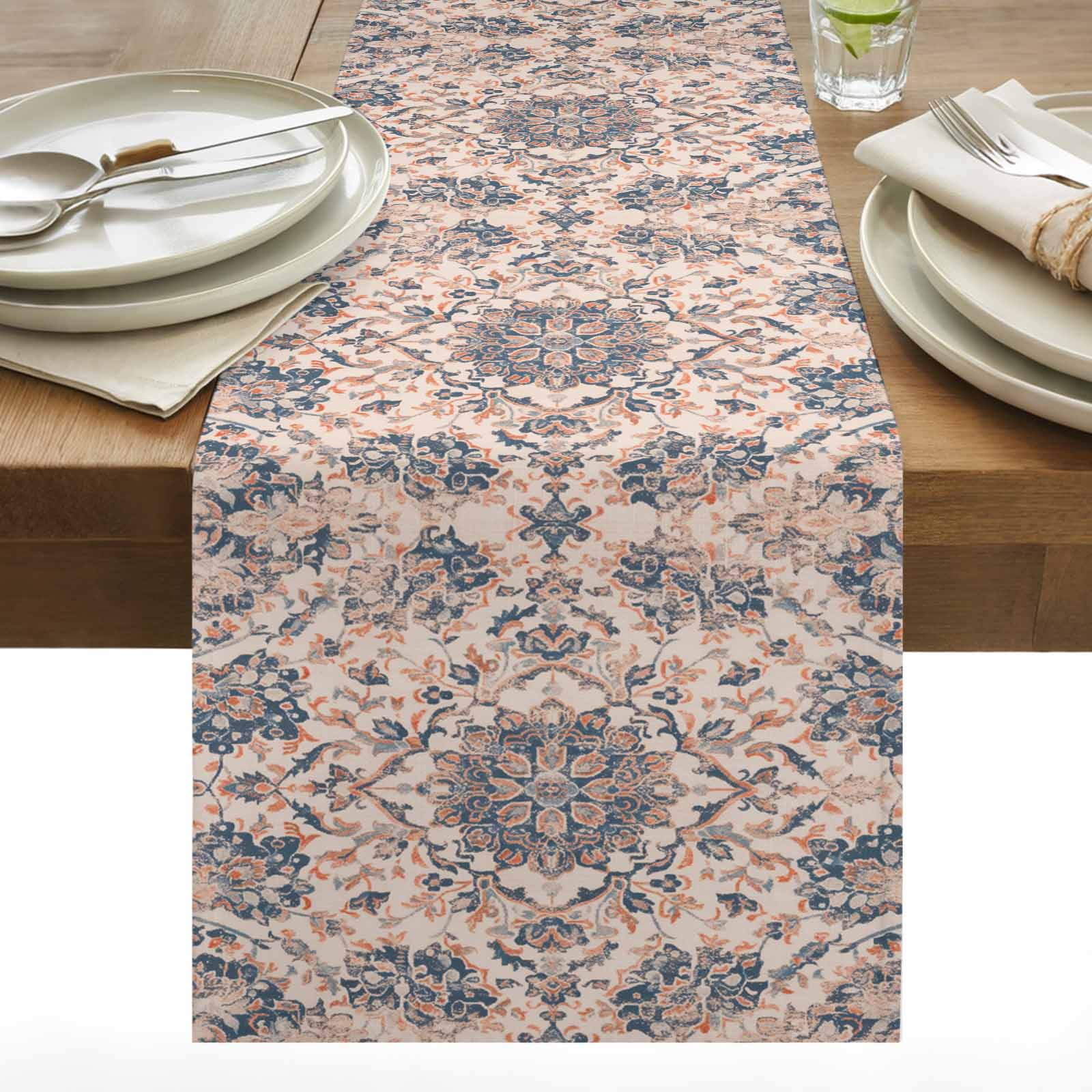 Boho Tribal Table Runner 13x120 inch Vintage Style Abstract Flowers ...