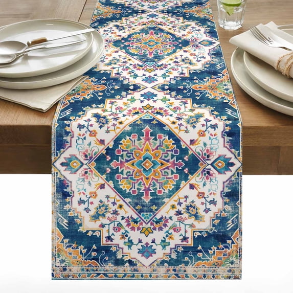 Boho Tribal Table Runner 13x72 inch Retro Style Flowers Cotton Linen ...