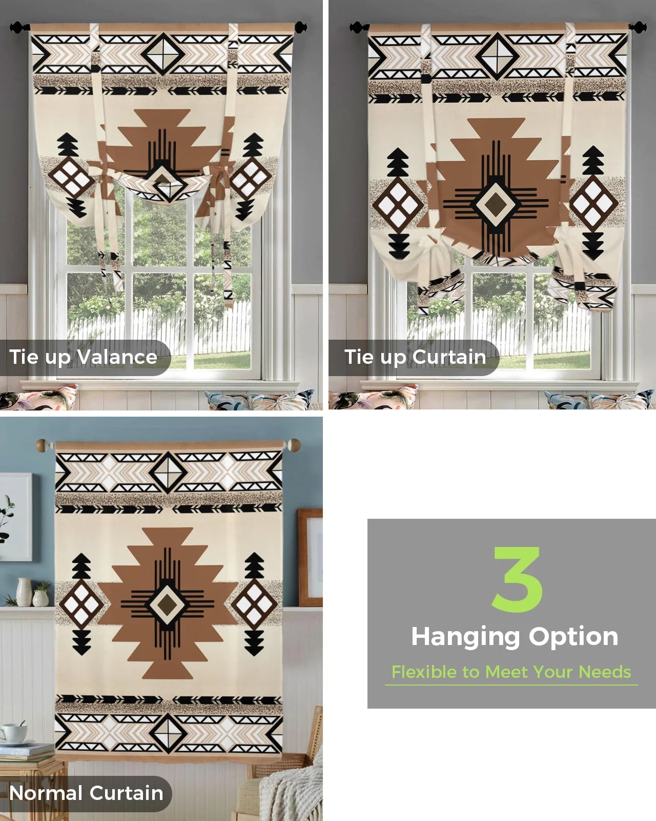 Boho Tribal Totem Curtains for Living Room Bedroom Modern Tie Up Window ...