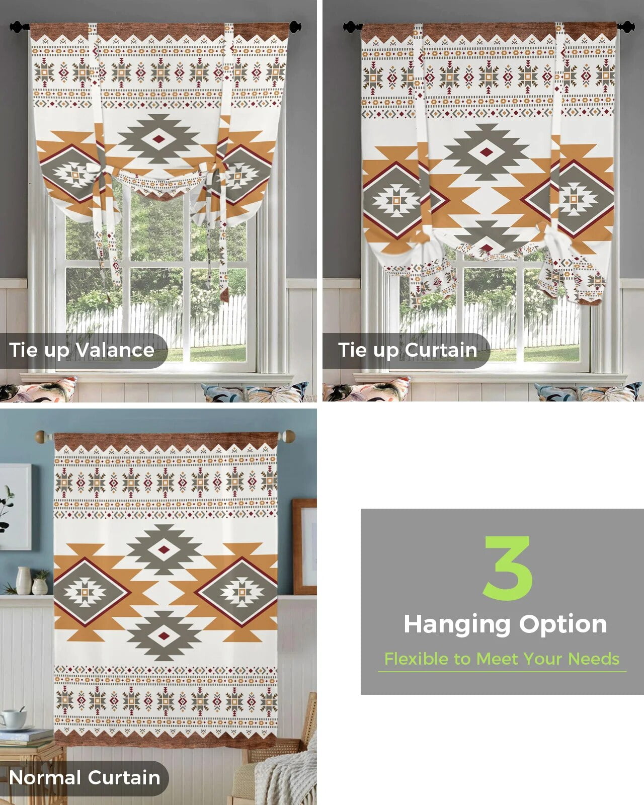 Boho Tribal Totem Curtains for Living Room Bedroom Modern Tie Up Window ...