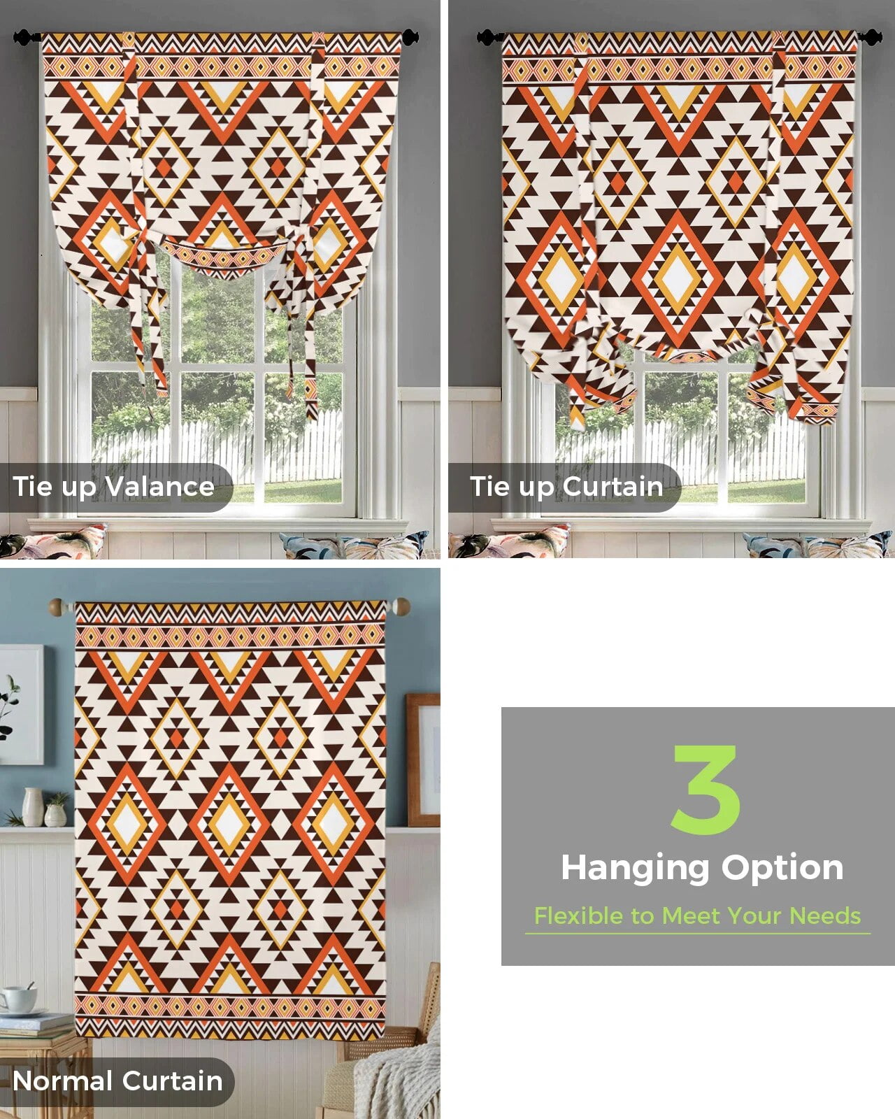 Boho Tribal Totem Curtains for Living Room Bedroom Modern Tie Up Window ...