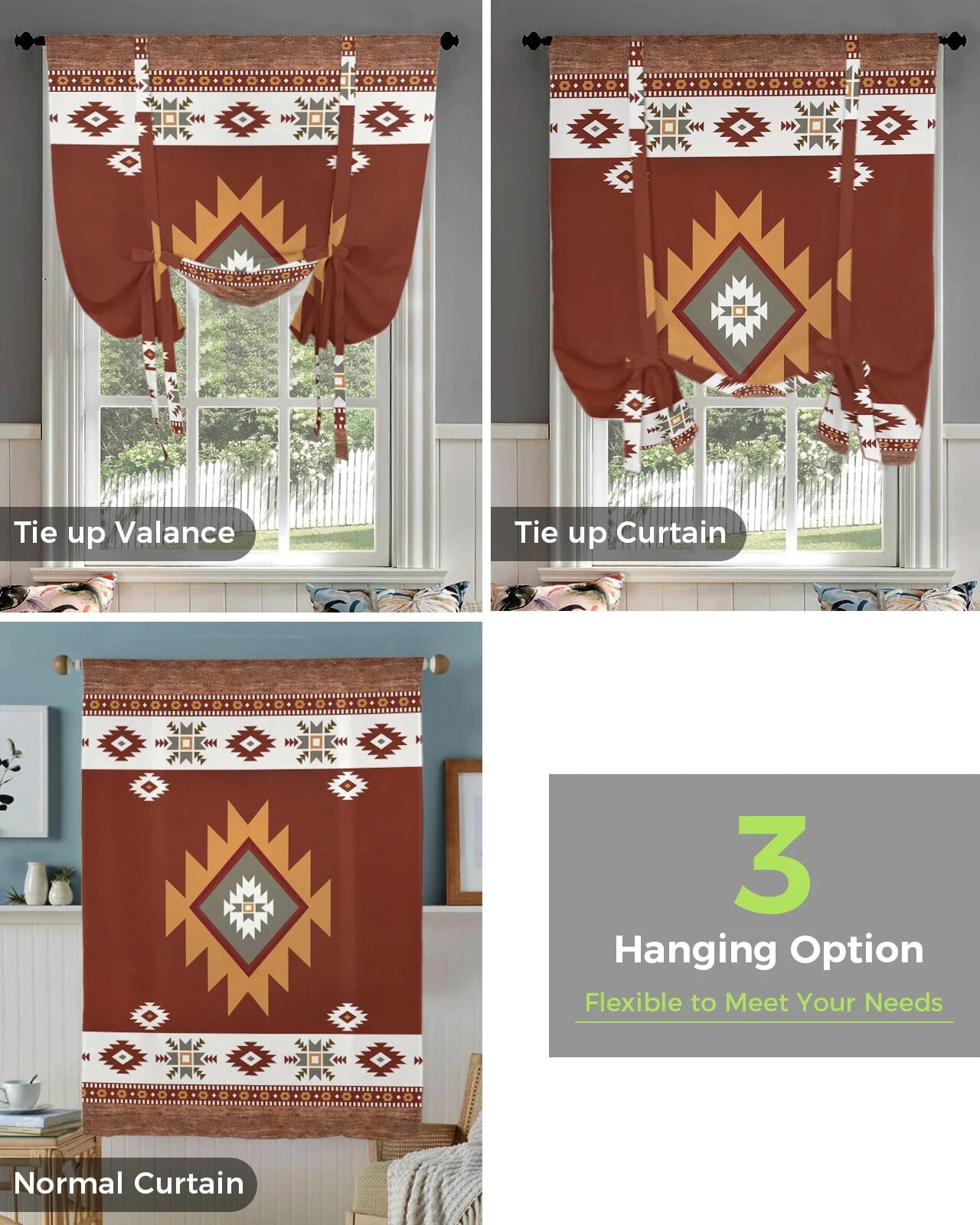 Boho Tribal Totem Curtains for Living Room Bedroom Modern Tie Up Window ...