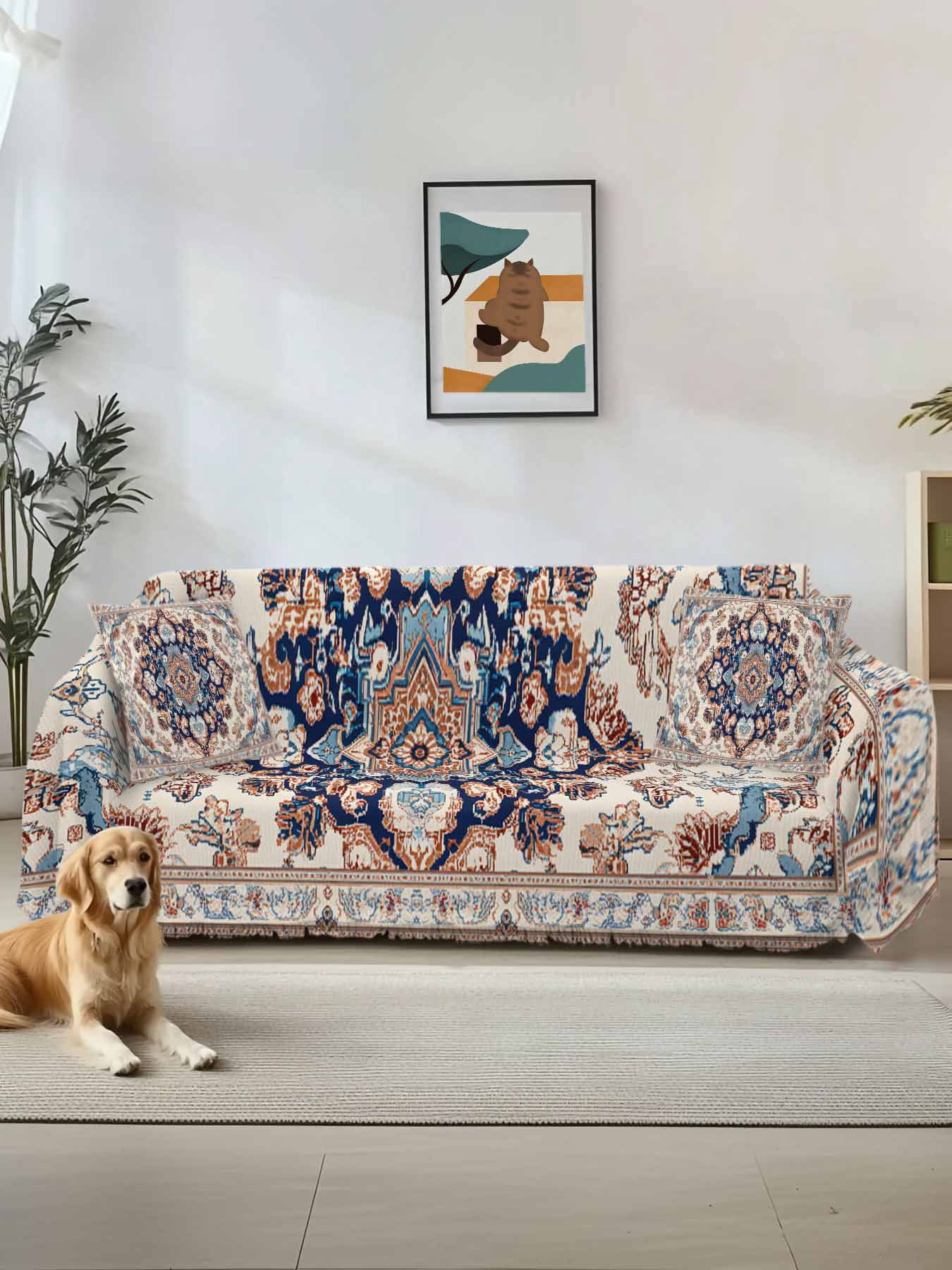 Boho Tribe Couch Cover for 2 Cushion Couch, Southwest Aztec Colorful ...