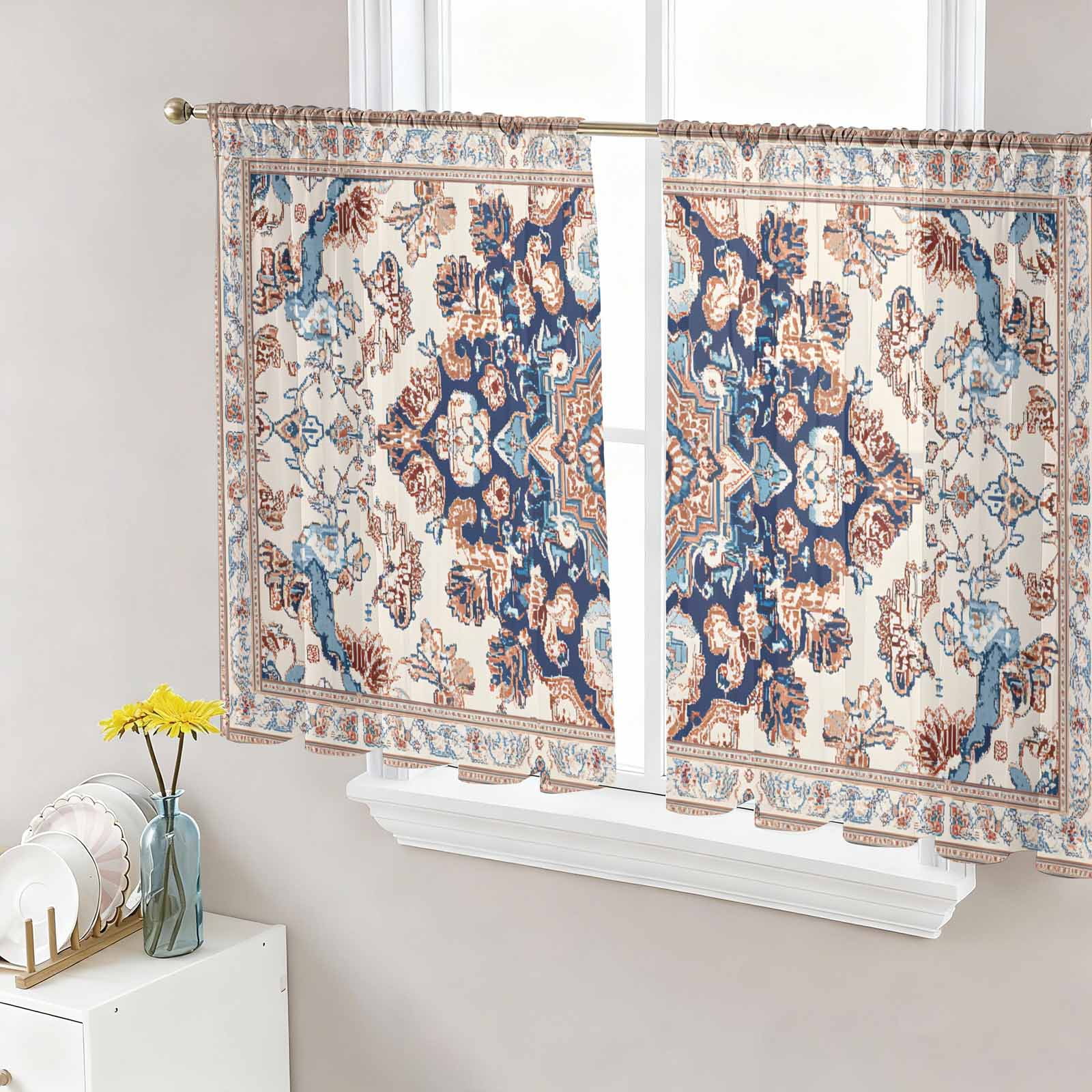 Boho Tribe Semi Sheer Curtains 45 Inch Length 2 Panels Set, Southwest ...