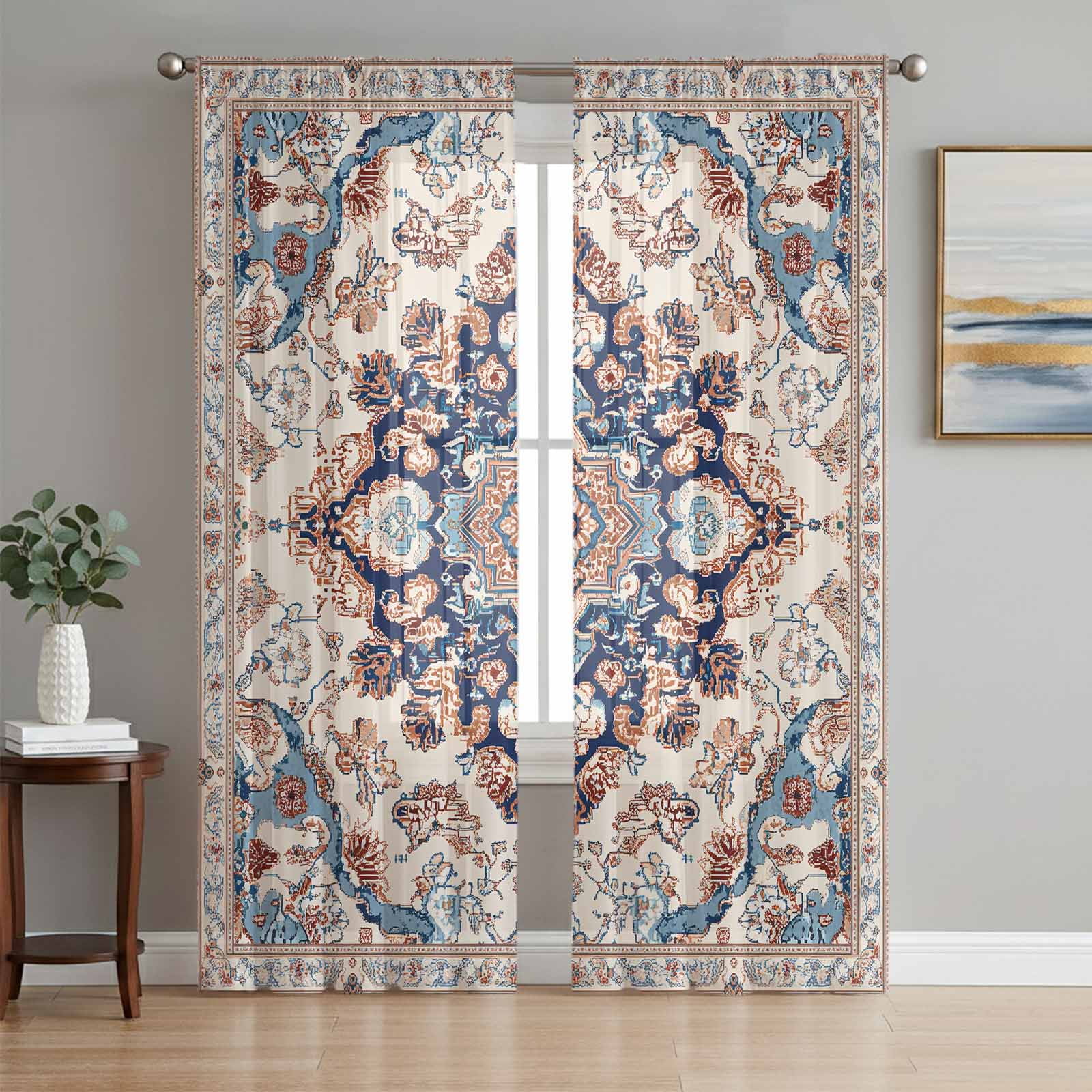 Boho Tribe Semi Sheer Curtains 72 Inch Length 2 Panels Set, Southwest ...