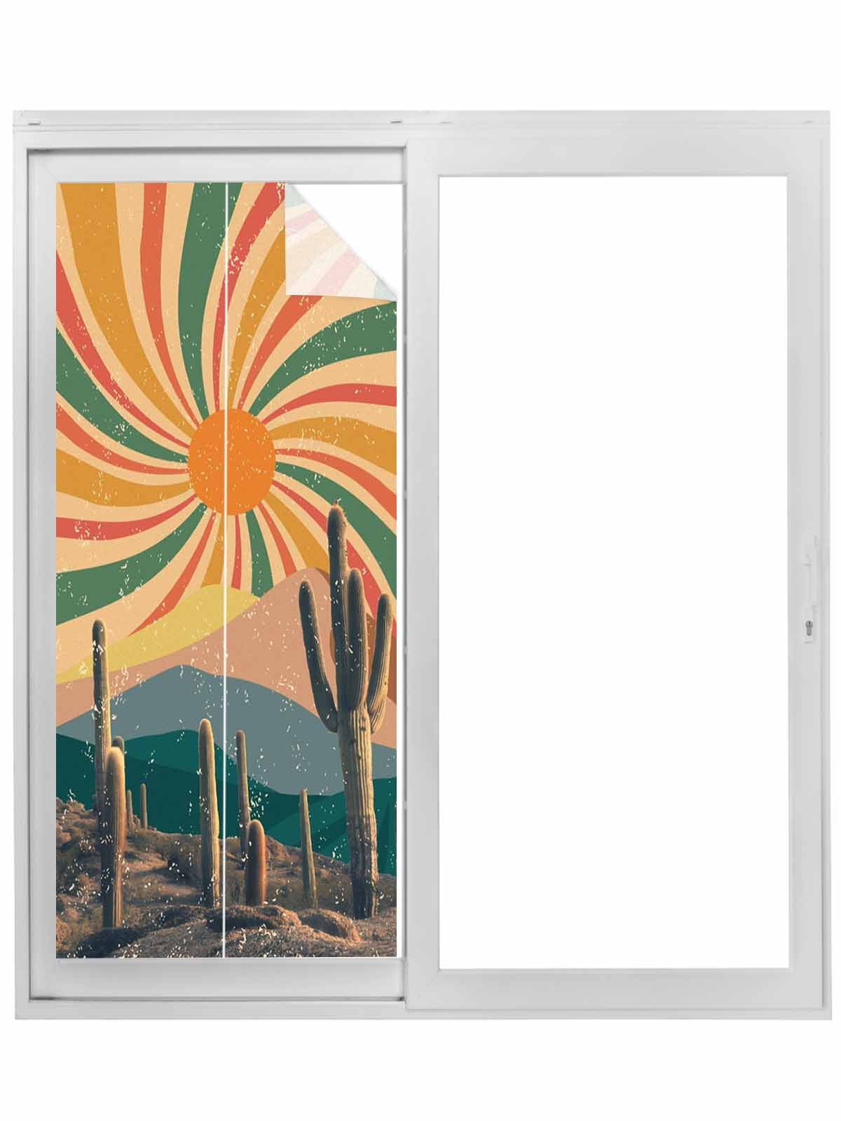 Boho Tropical Cactus Window Privacy Film, Modern Abstract Art Summer ...