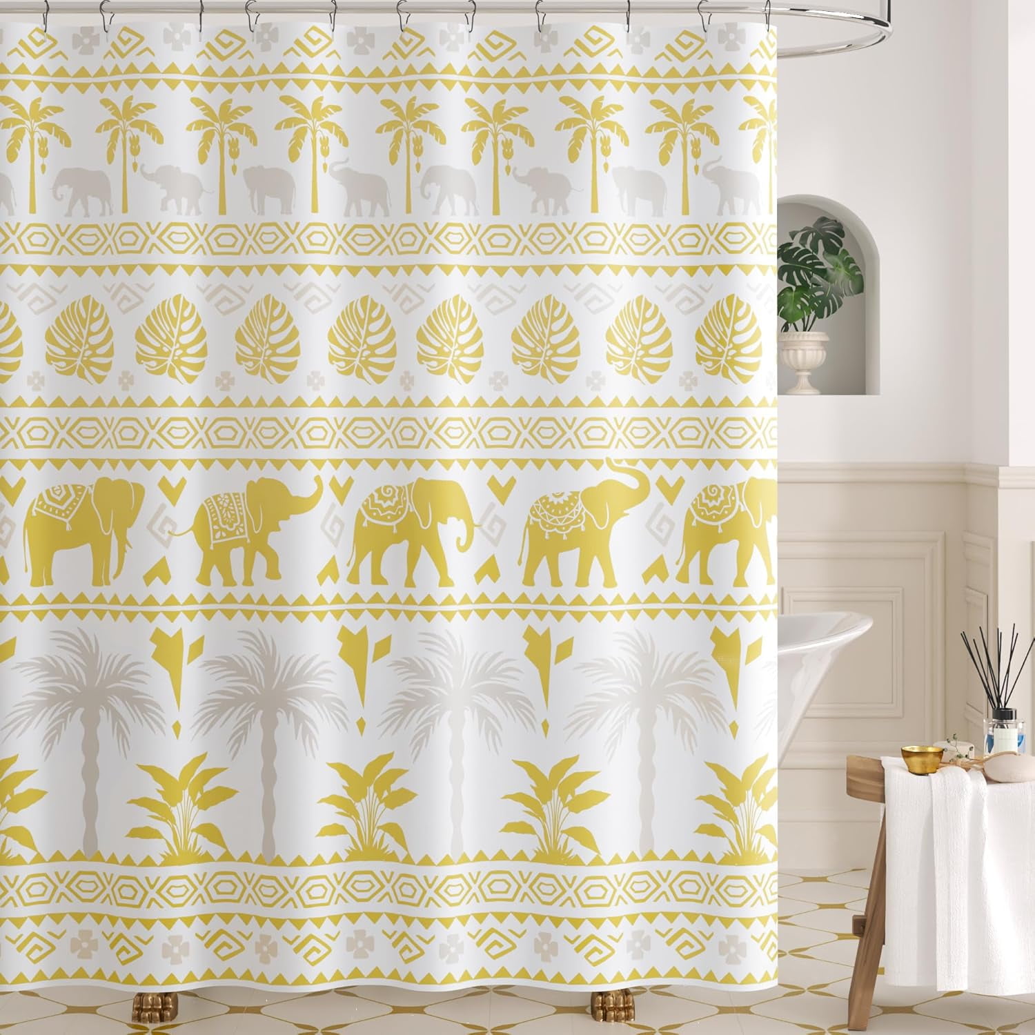 Boho Tropical Elephant Plant Shower Curtain Coconut Tree Palm Tree ...