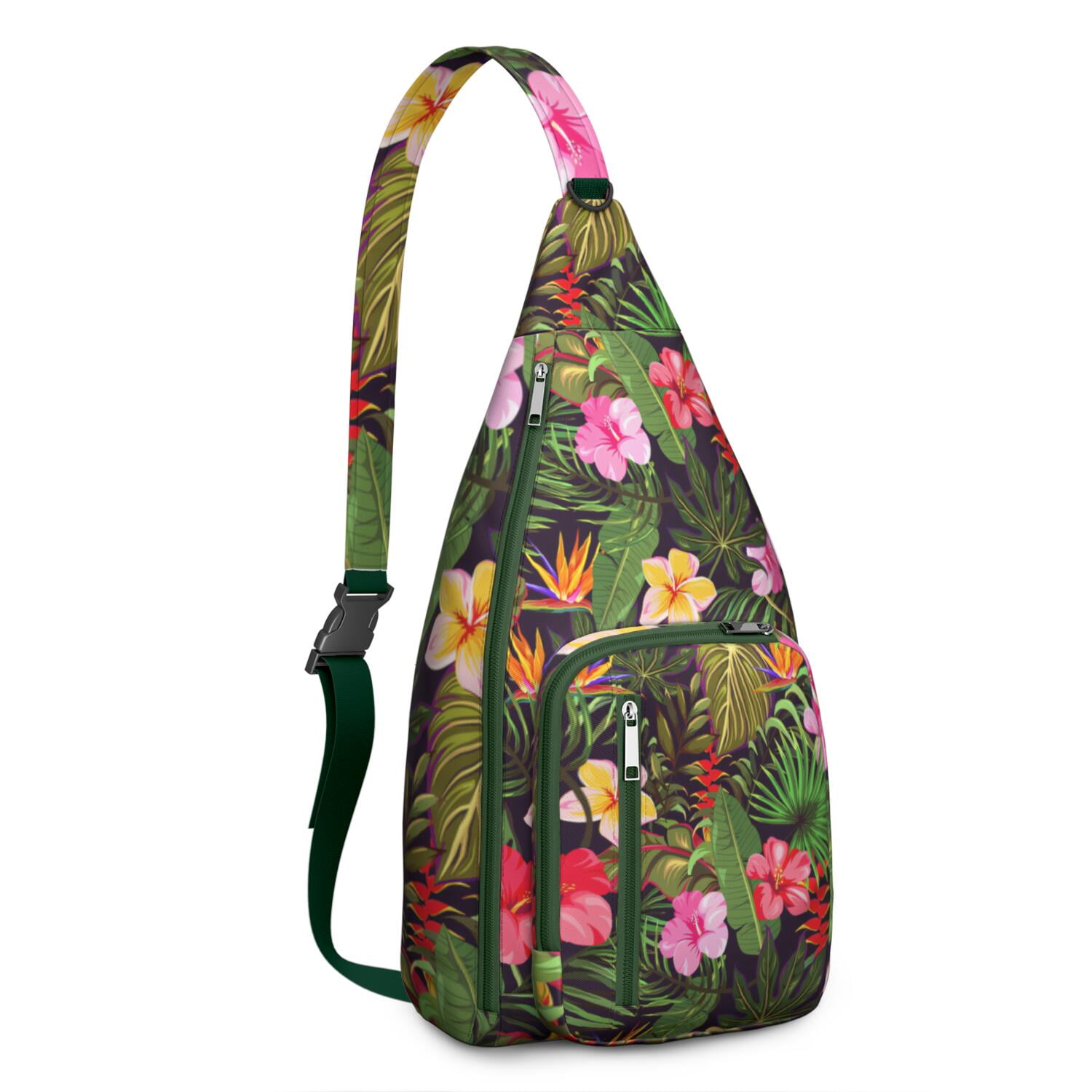Boho Tropical Floral Sling Backpack – Hawaiian Print Hiking Daypack ...