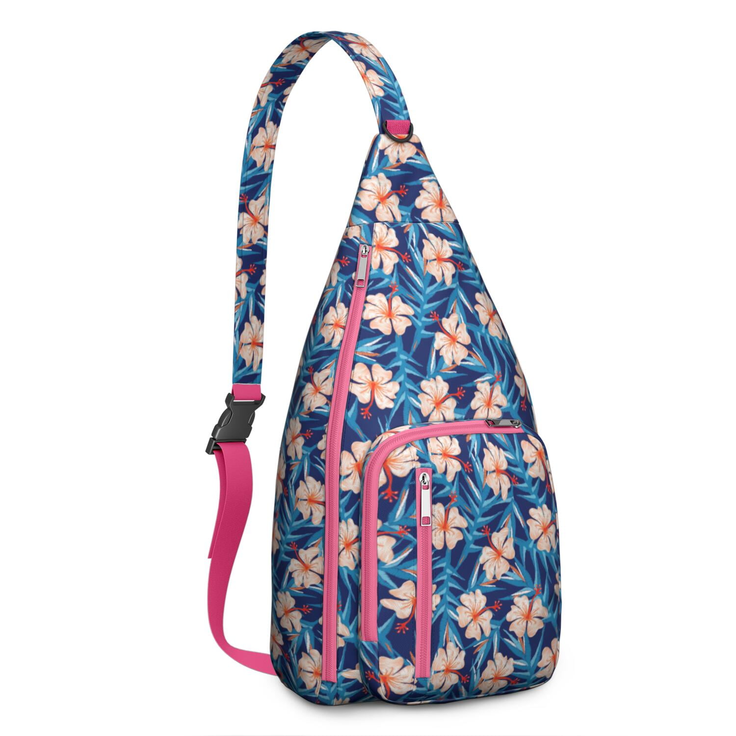 Boho Tropical Floral Sling Backpack – Hawaiian Print Hiking Daypack ...