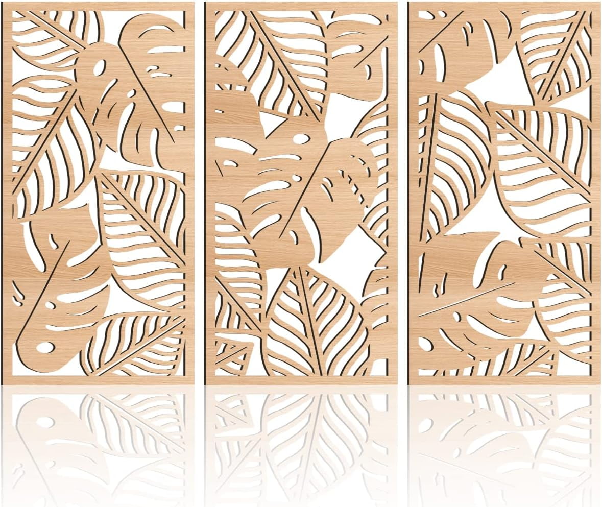 Boho Tropical Leaf Wooden Art Decor,3 Pcs Abstract Leaves Wall Art ...