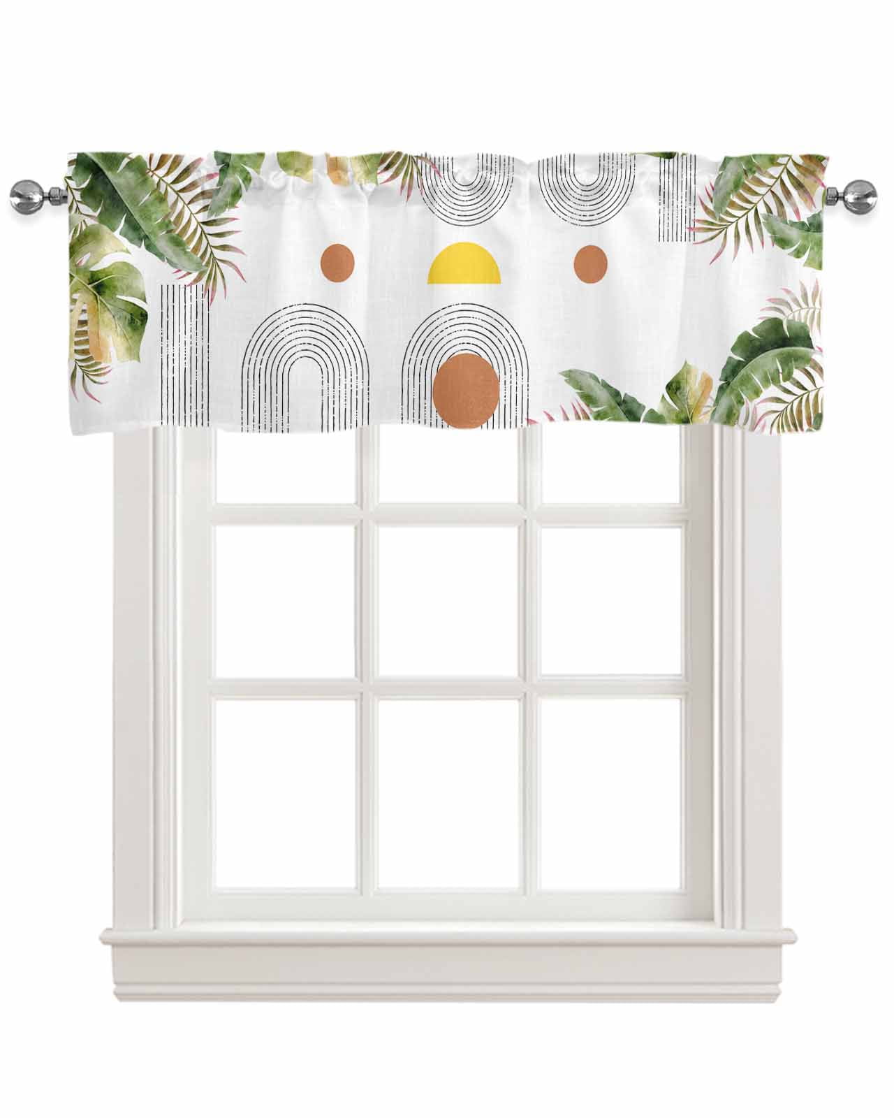 Boho Tropical Leaves Linen Curtain Valance for Bedroom/Bathroom/Kitchen ...