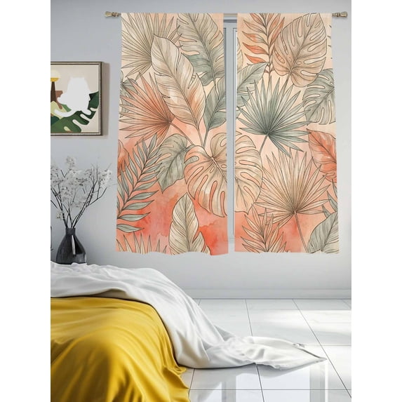 Boho Tropical Monstera Palm Leaves Chiffon Sheer Curtains 63 Inches ...
