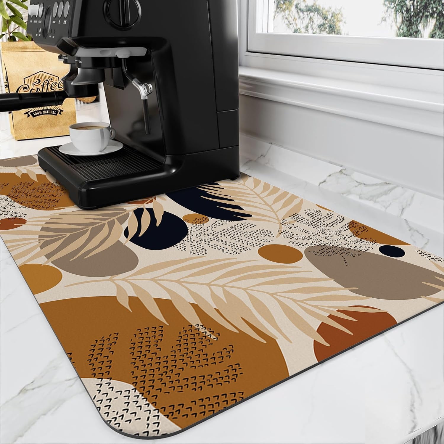 Boho Tropical Palm Leaf Geometric Bohemian Plant Coffee Mat Dish Drying ...