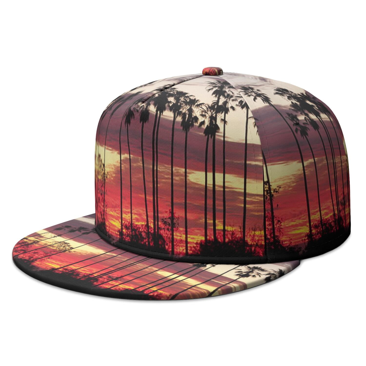Boho Tropical Palm Trees Flat Visor Hat - Full Panel Snapback Cap ...