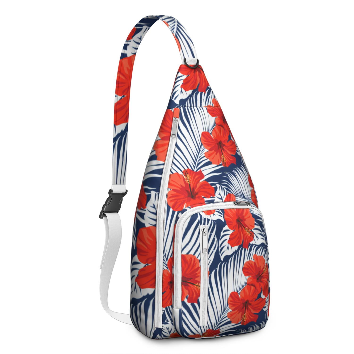 Boho Tropical Sling Backpack - Lush Exotic Flowers Print Shoulder Bag ...