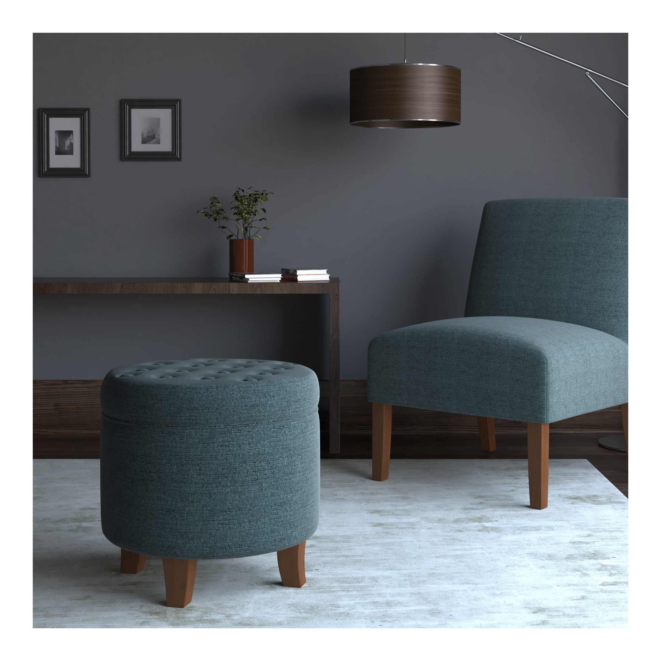 Boho Tufted Storage Ottoman Purple: Round, Footstool, Wood Legs, 250lb ...