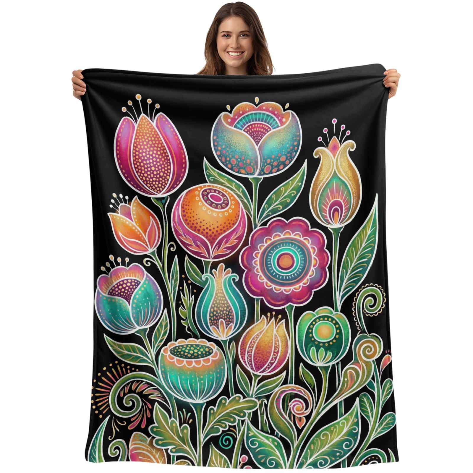 Boho Tulip Flower Blanket Soft Cozy Warm Throw Blanket for Couch, Plush ...