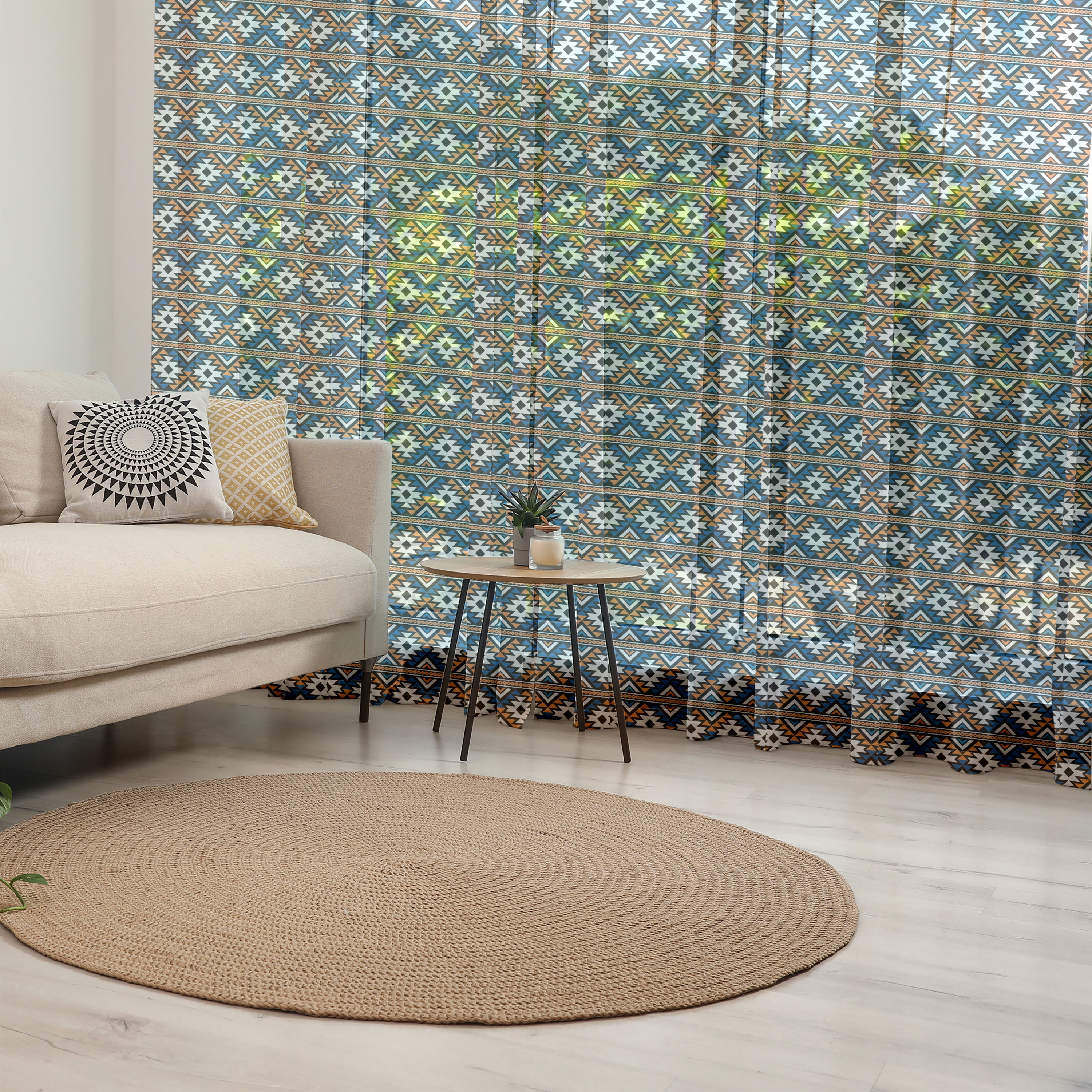 Boho Tulle Curtains with Rod Pocket, Borders Seamless Geometrical ...