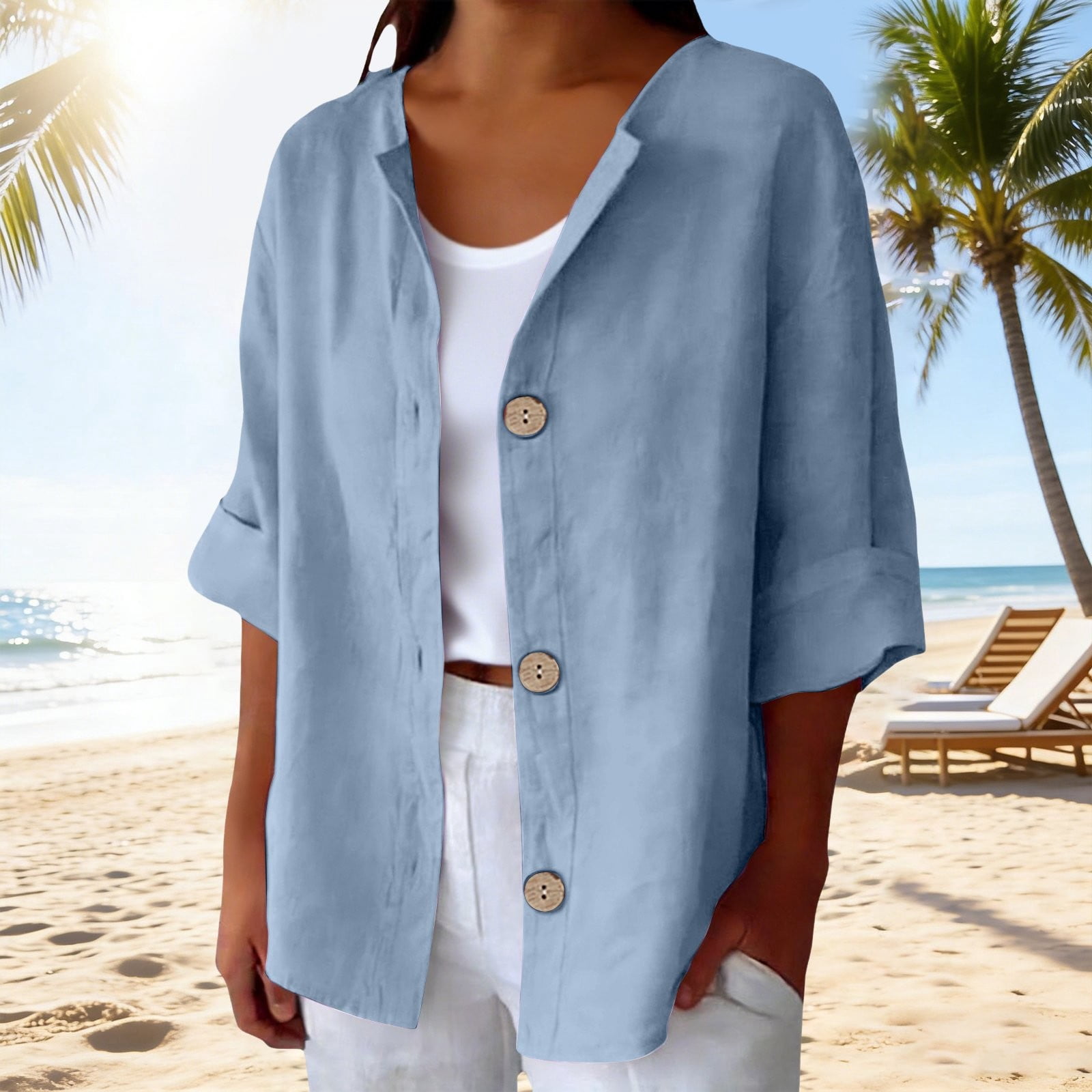 Boho Tunic Tops for Women Women's Linen Blouses Elbow Sleeve Tops Women ...