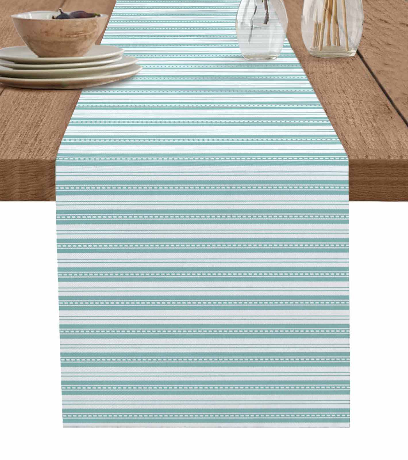 Boho Turquoise Stripe Burlap Cotton Table Runner 13x108 Inches Long ...