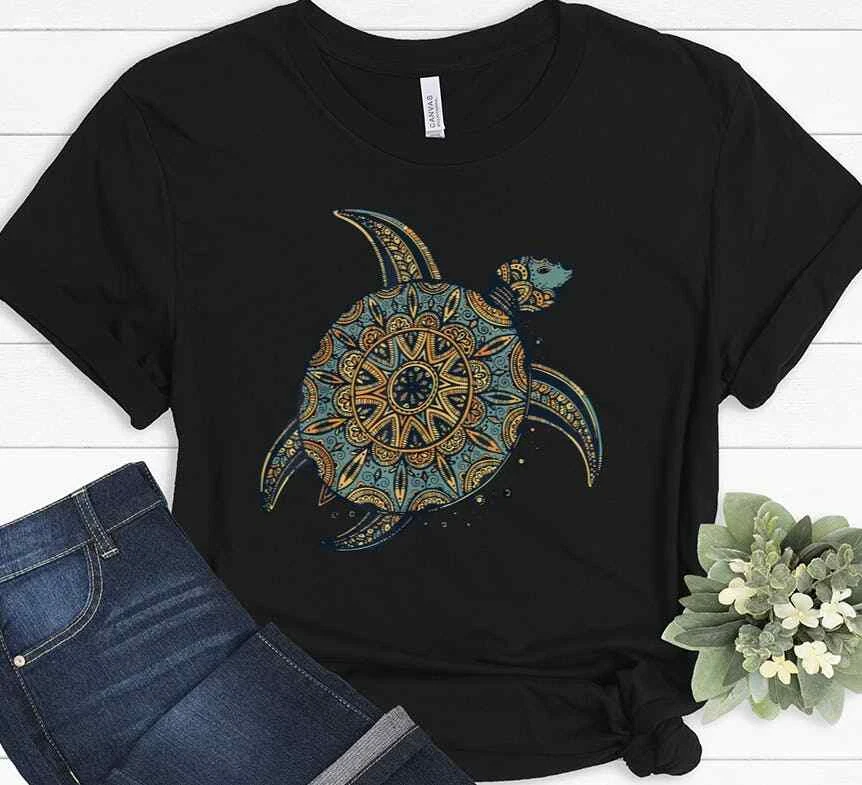 Boho Turtle Mandala Spiritual Sea Turtle Ocean Marine Life Geometric ...