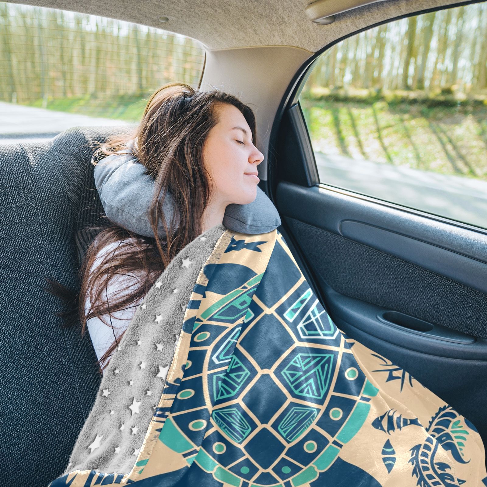 Boho Turtle Travel Blanket Pillow Compact Foldable Airplane Throw ...