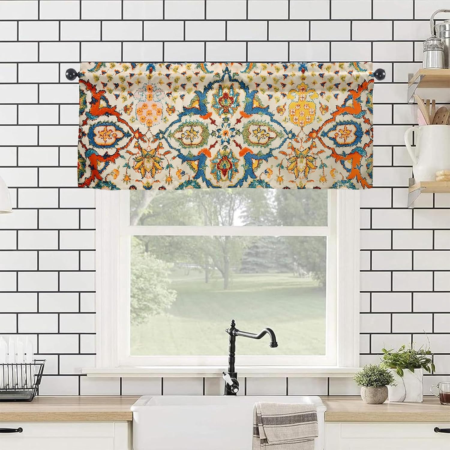 Boho Valances 54" W x 18" L - Boho Kitchen Curtains Valance for Windows ...